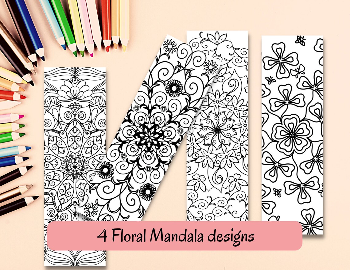 Printable DIY Coloring Bookmarks | Floral Mandala Series 2 | Set of 4 ...