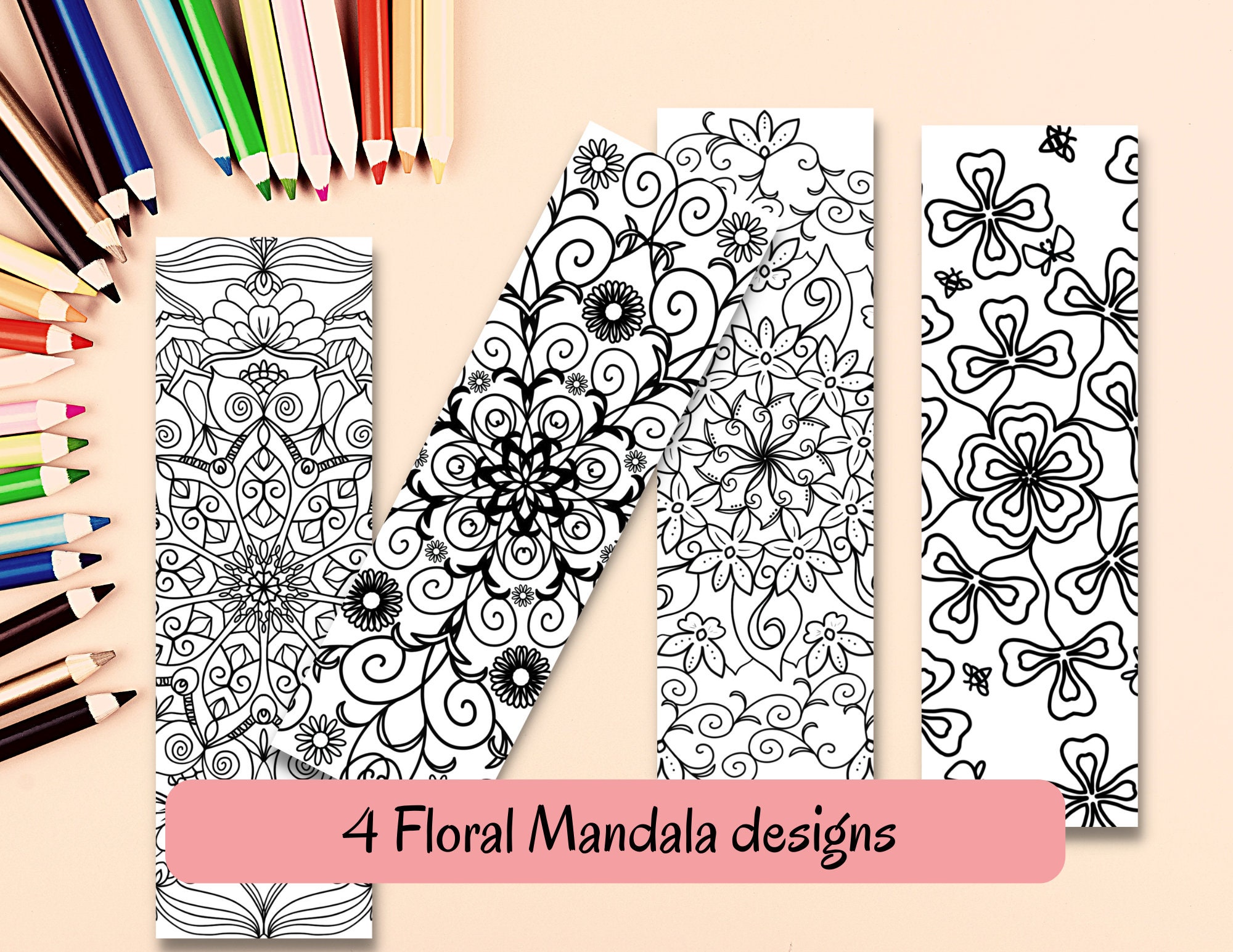 Printable DIY Coloring Bookmarks | Floral Mandala Series 2 | Set of 4 ...