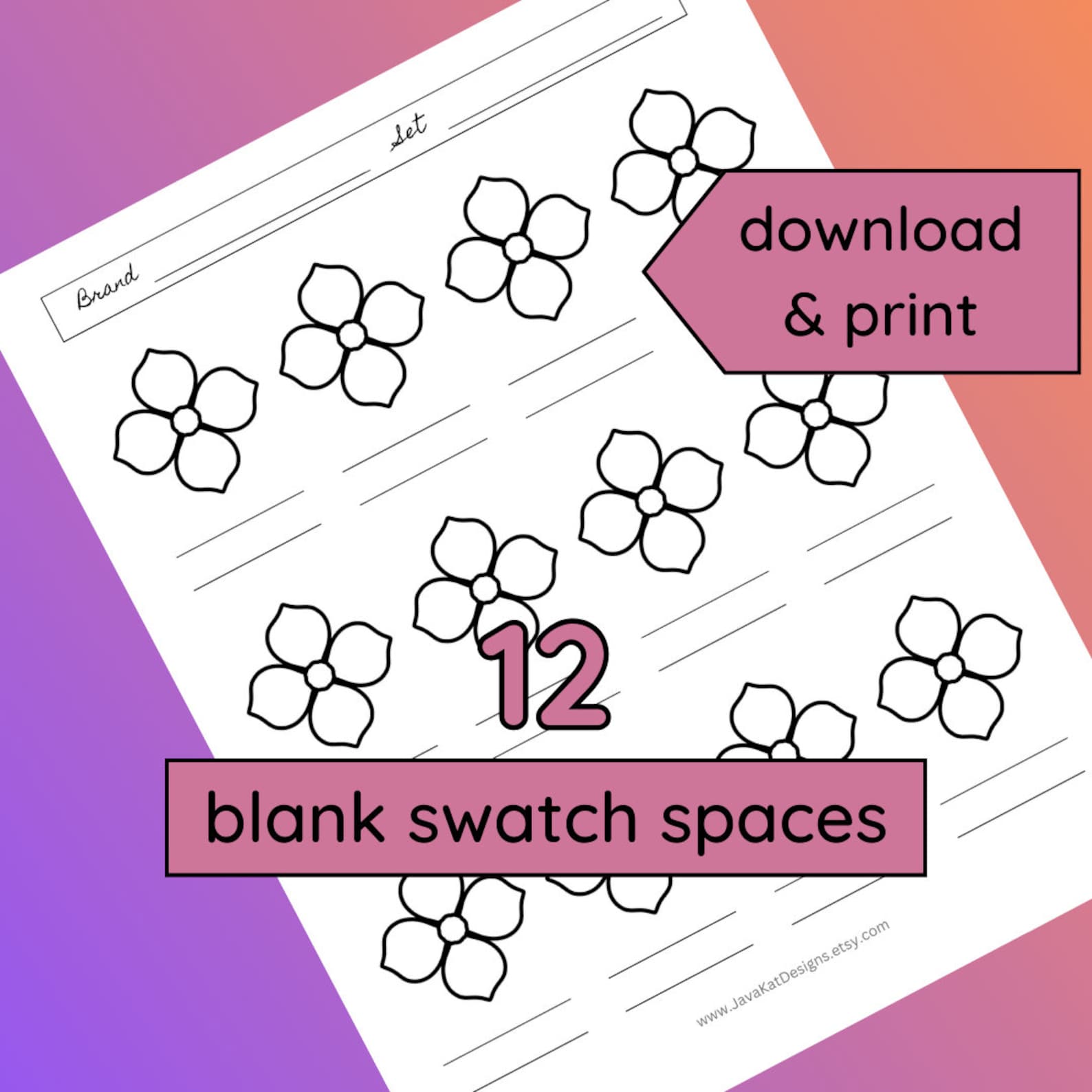 12 Blank Color Swatch Chart | Printable | Color Chart for Colored ...