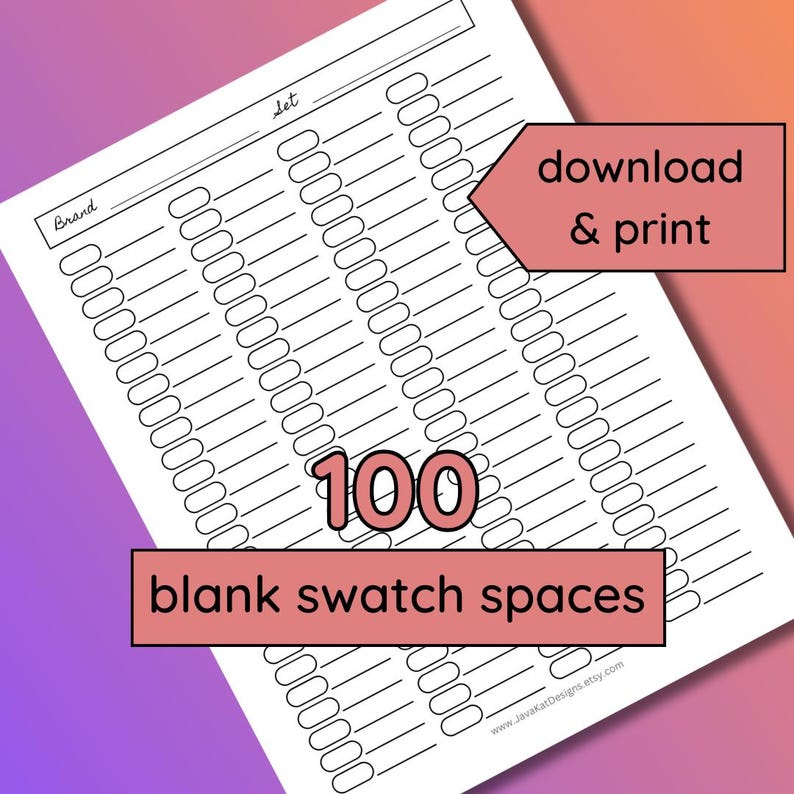 100 Blank Color Swatch Chart for Markers & Colored Pencils (PDF ...