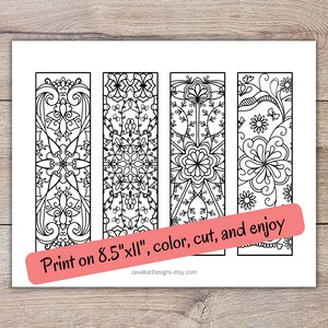 Printable DIY Coloring Bookmarks Floral Mandala Design Set of 4 ...