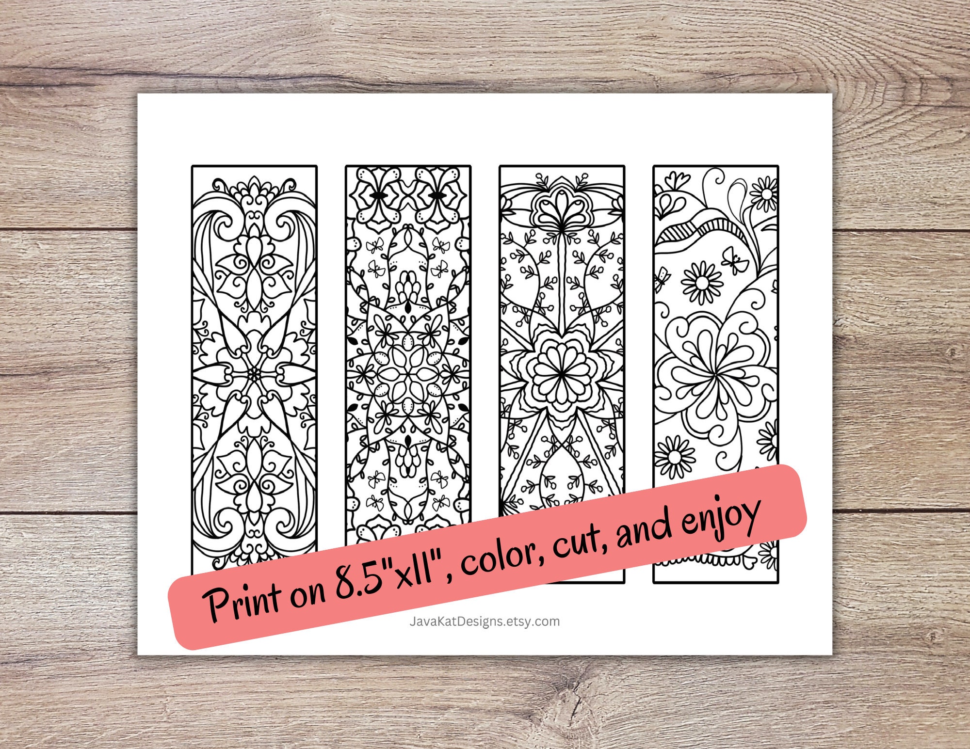 Printable DIY Coloring Bookmarks Floral Mandala Design Set of 4 ...