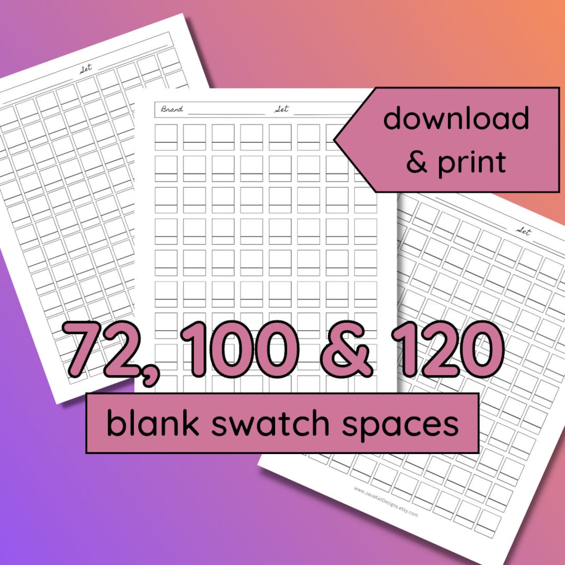 72, 100 and 120 Blank Color Swatch Charts | Printable | Color Charts ...