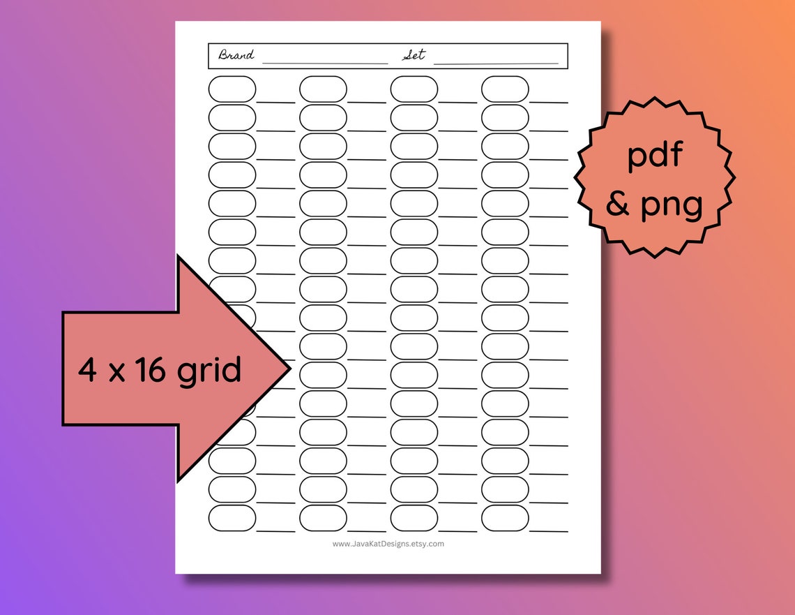 64 Blank Color Swatch Chart Printable Color Chart for Colored Pencils ...