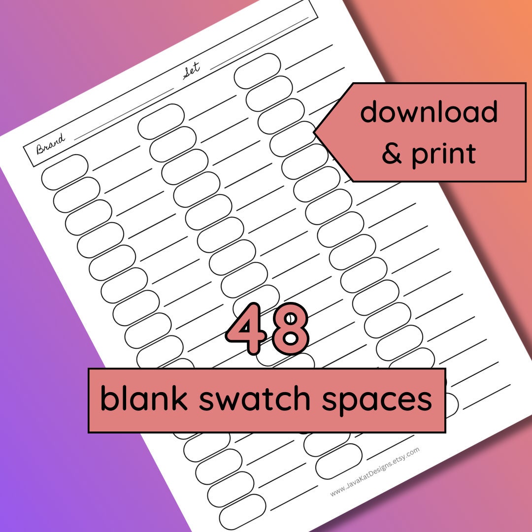 48 Blank Color Swatch Chart | Printable | Color Chart for Colored ...