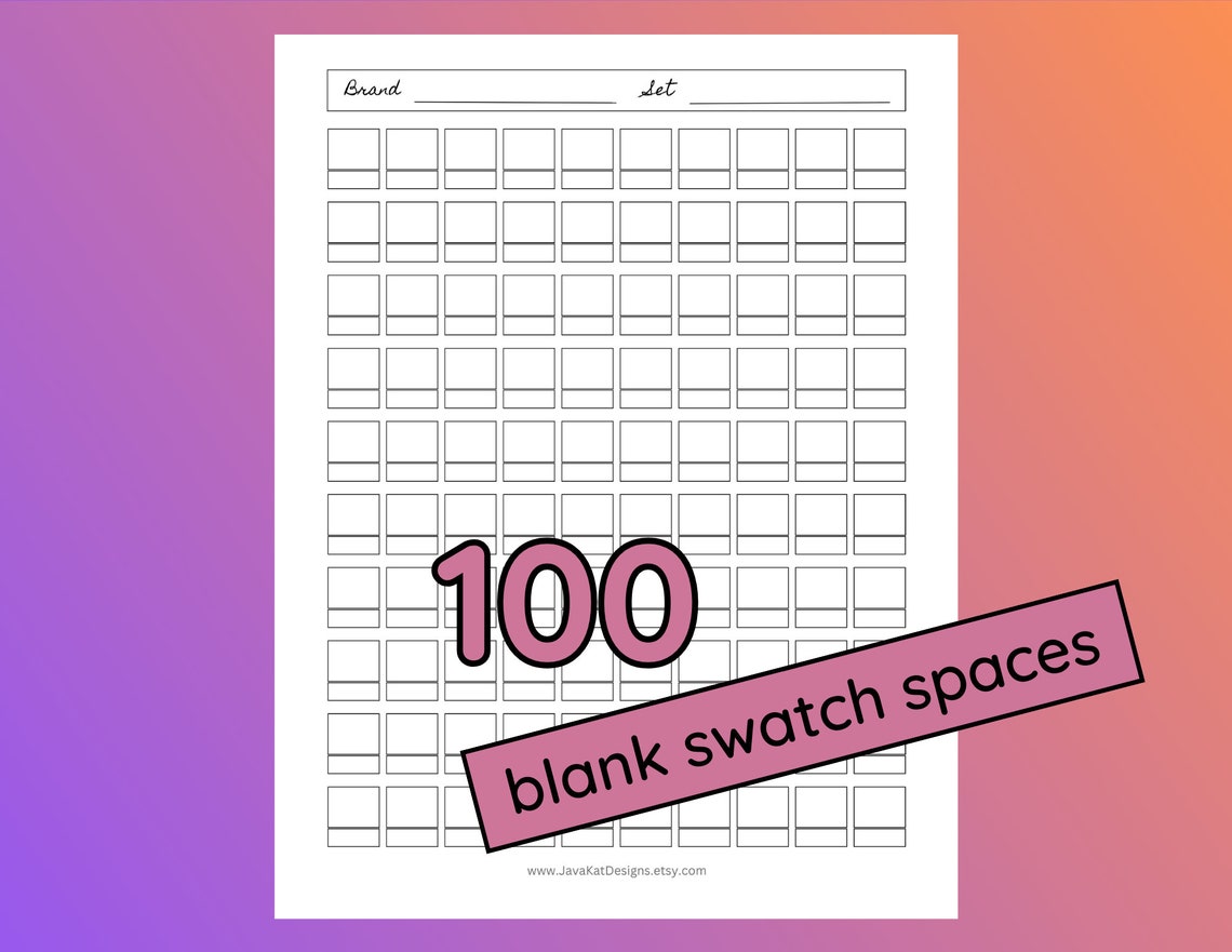 72, 100 and 120 Blank Color Swatch Charts | Printable | Color Charts ...