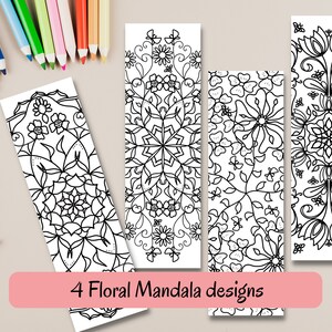 Printable DIY Coloring Bookmarks | Floral Mandala Design | Set of 4 ...