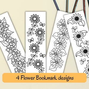 Printable DIY Coloring Bookmarks | Flower Designs | Set of 4 Coloring ...