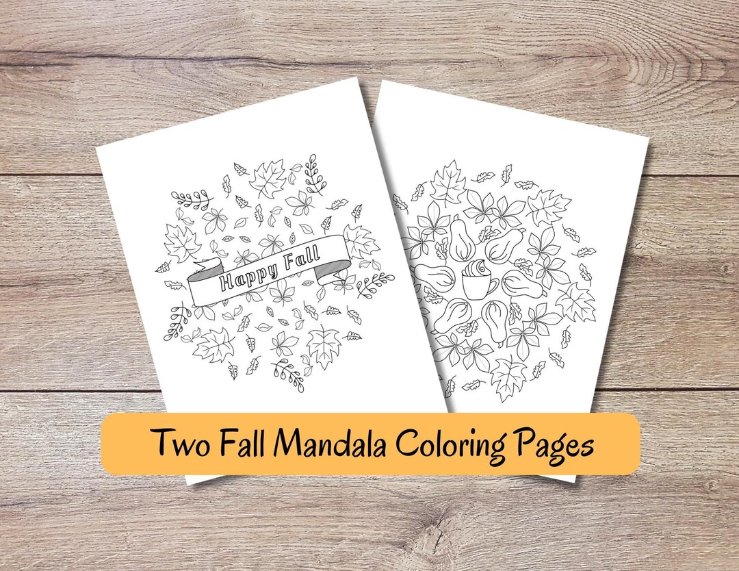 Two Fall Mandala Coloring Pages | Adult Coloring | Printable Coloring ...