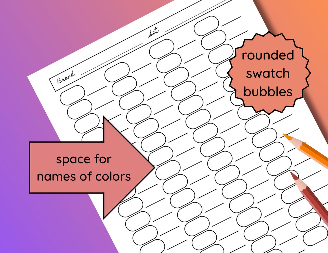 64 Blank Color Swatch Chart | Printable | Color Chart for Colored ...