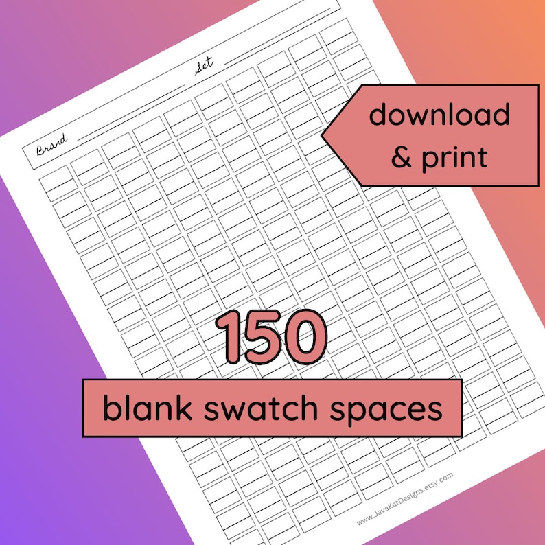 150 Blank Color Swatch Chart | Printable | Color Chart for Colored ...