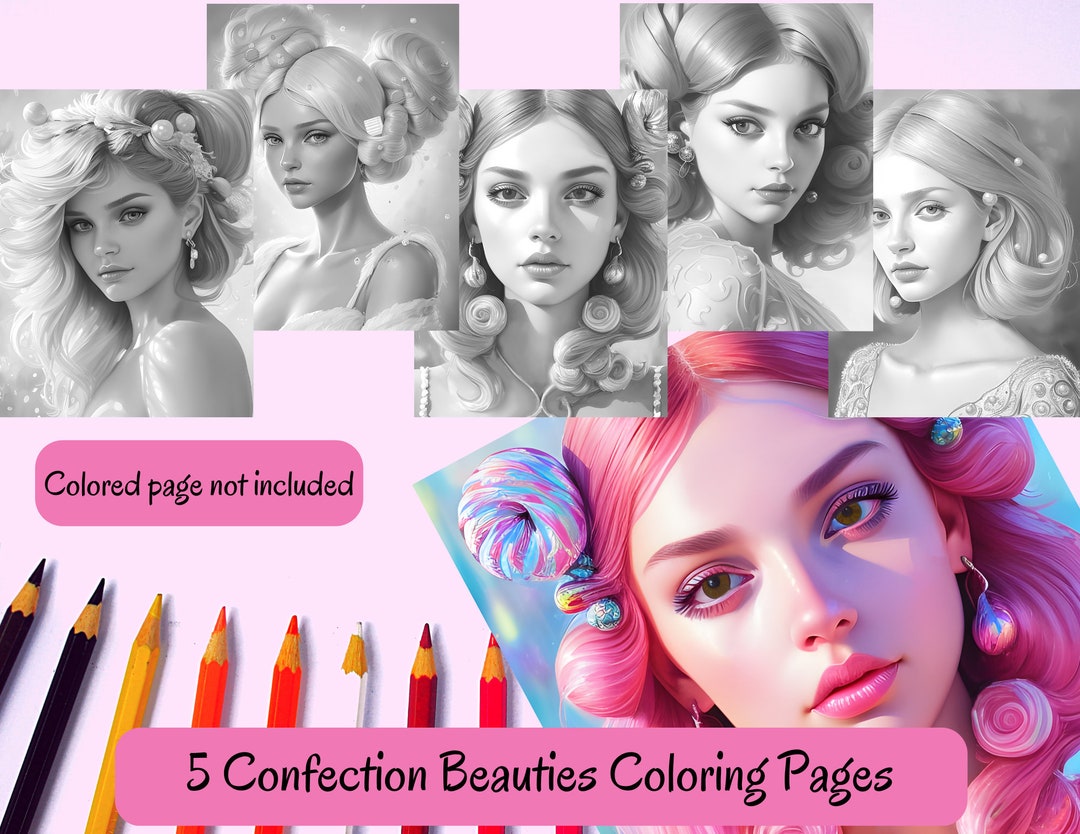 Confection Beauties Grayscale Coloring Pages Printable Adult Coloring ...
