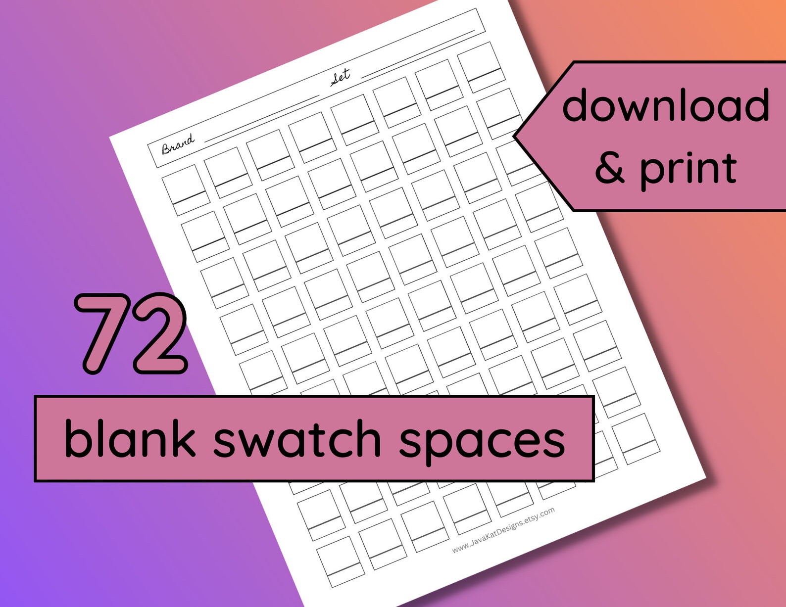 72 Blank Color Swatch Chart Printable Color Chart for - Etsy