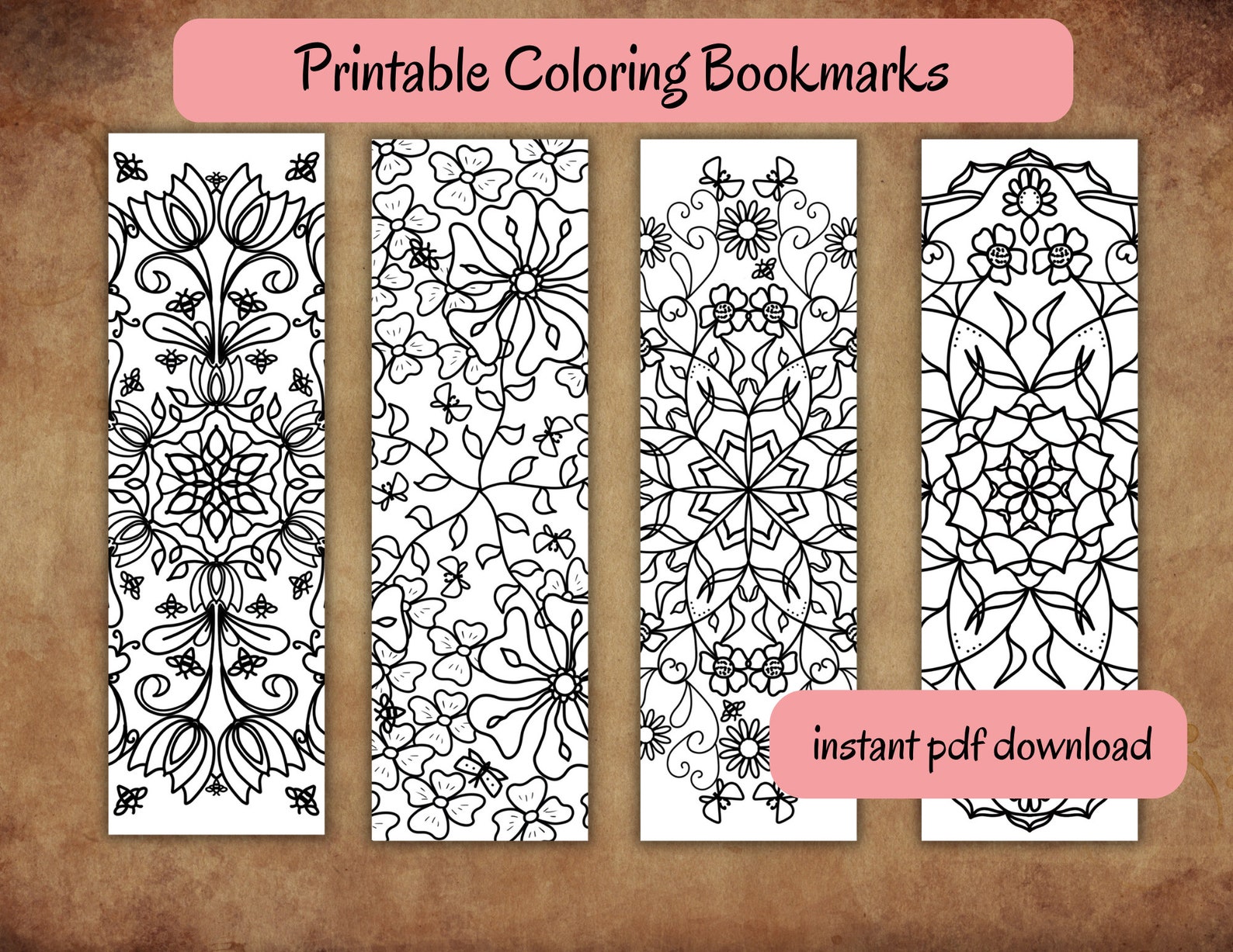 Printable DIY Coloring Bookmarks | Floral Mandala Design | Set of 4 ...