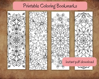 Printable DIY Coloring Bookmarks Flower Designs Set of 4 Coloring ...