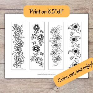 Printable DIY Coloring Bookmarks | Flower Designs | Set of 4 Coloring ...