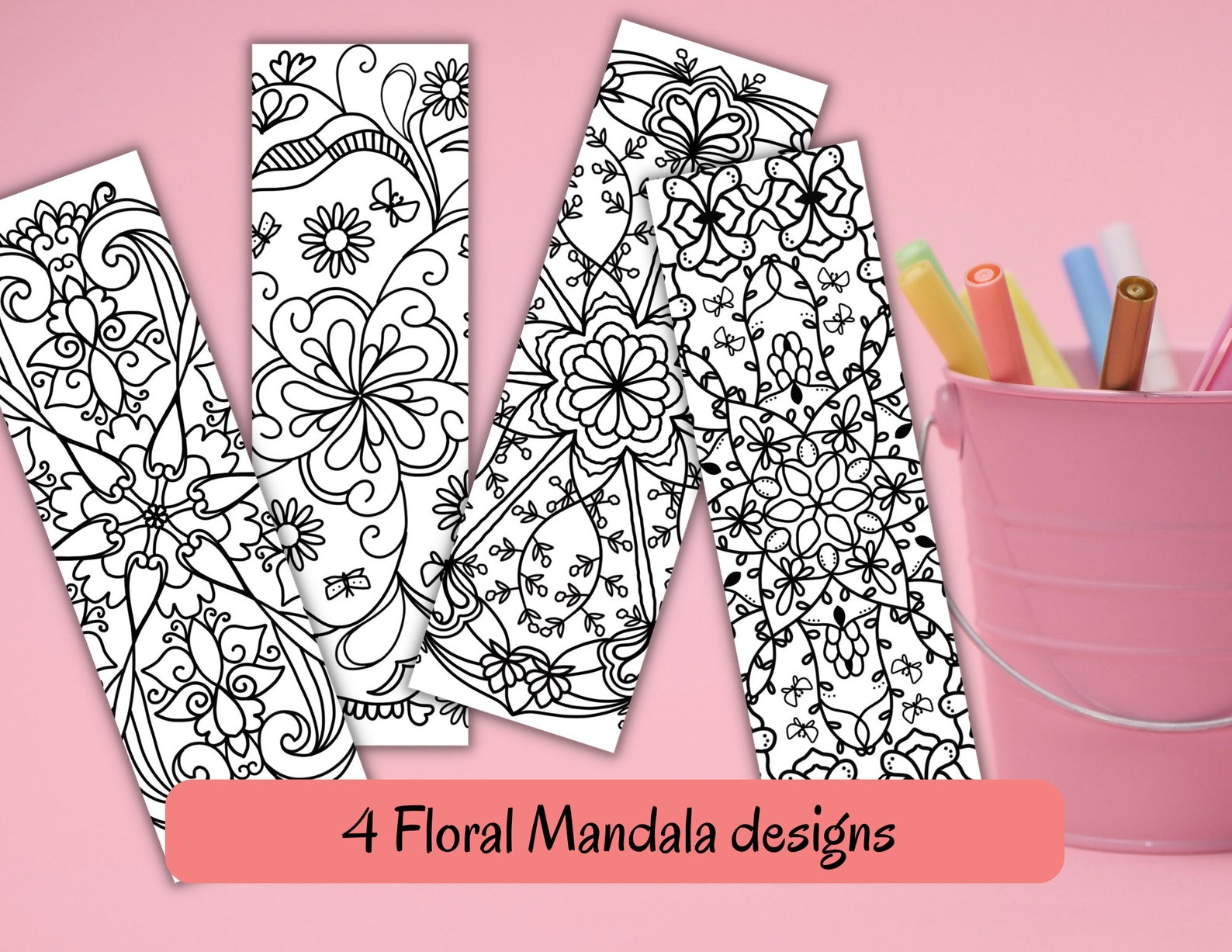 Printable DIY Coloring Bookmarks Floral Mandala Design Set of 4 ...