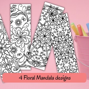 Printable DIY Coloring Bookmarks Floral Mandala Design Set of 4 ...