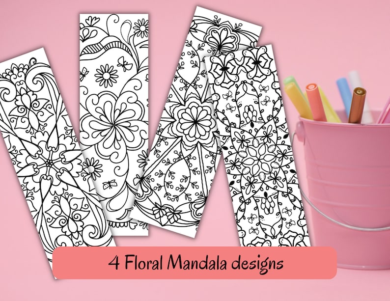 Printable DIY Coloring Bookmarks Floral Mandala Design Set of 4 ...