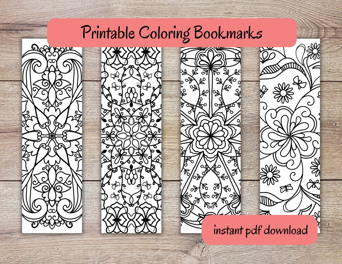 Printable DIY Coloring Bookmarks Floral Mandala Design Set of 4 ...