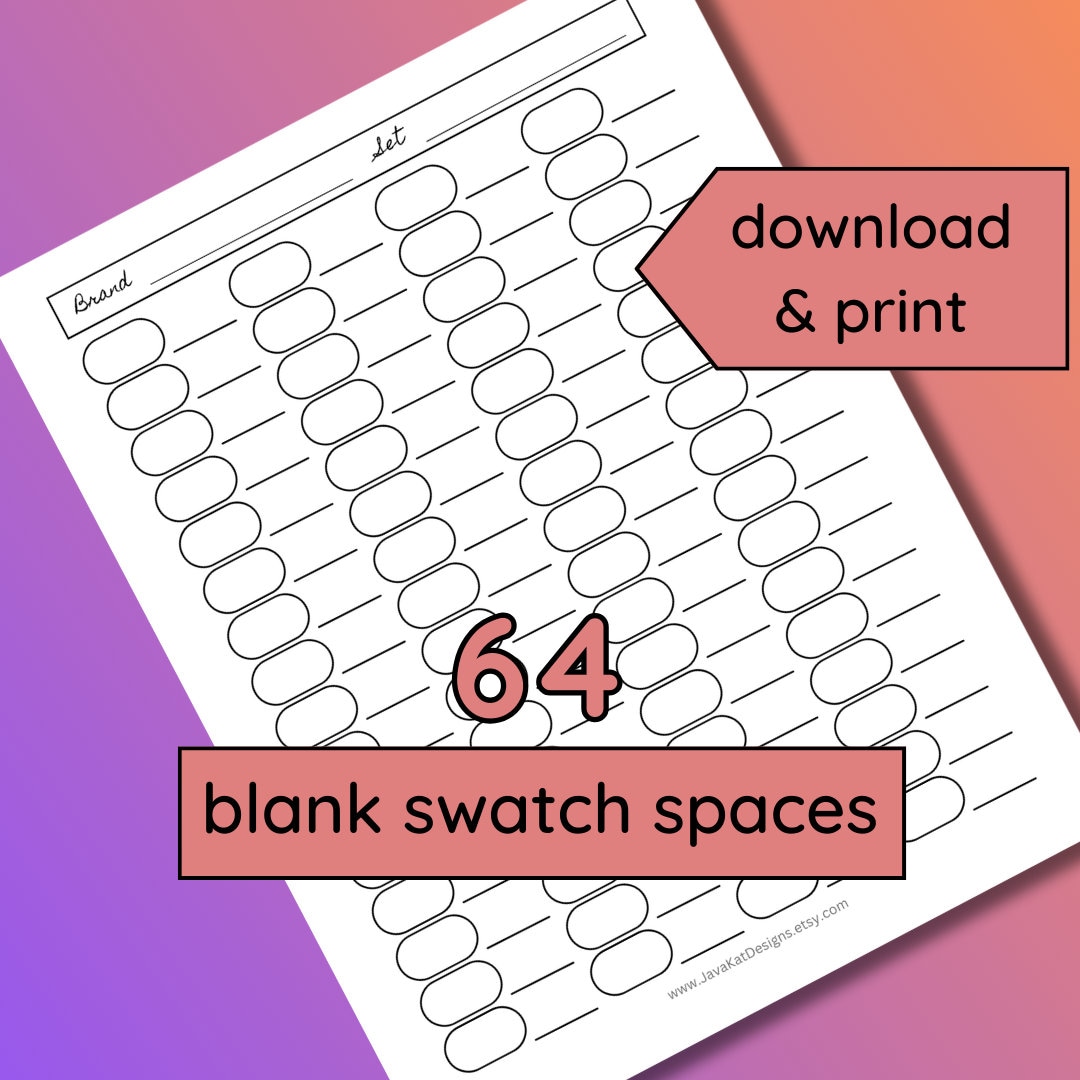 64 Blank Color Swatch Chart | Printable | Color Chart for Colored ...