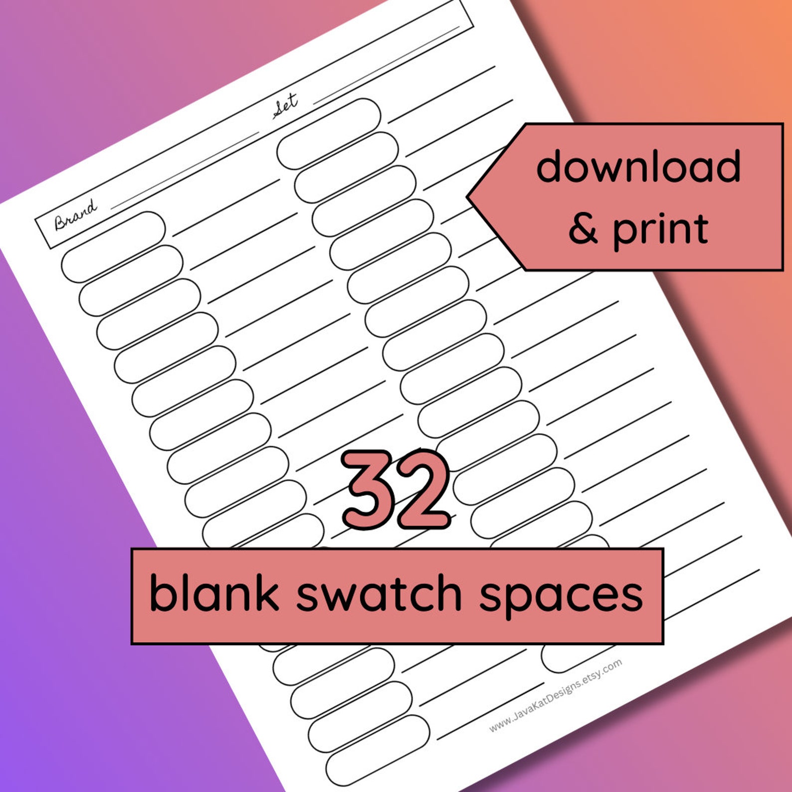 32 Blank Color Swatch Chart | Printable | Color Chart for Colored ...
