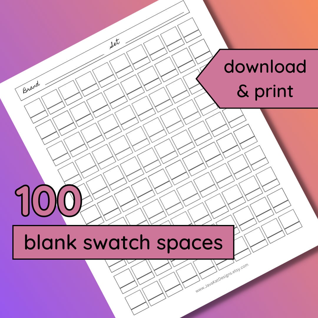 100 Blank Color Swatch Chart Printable Color Chart for - Etsy Israel
