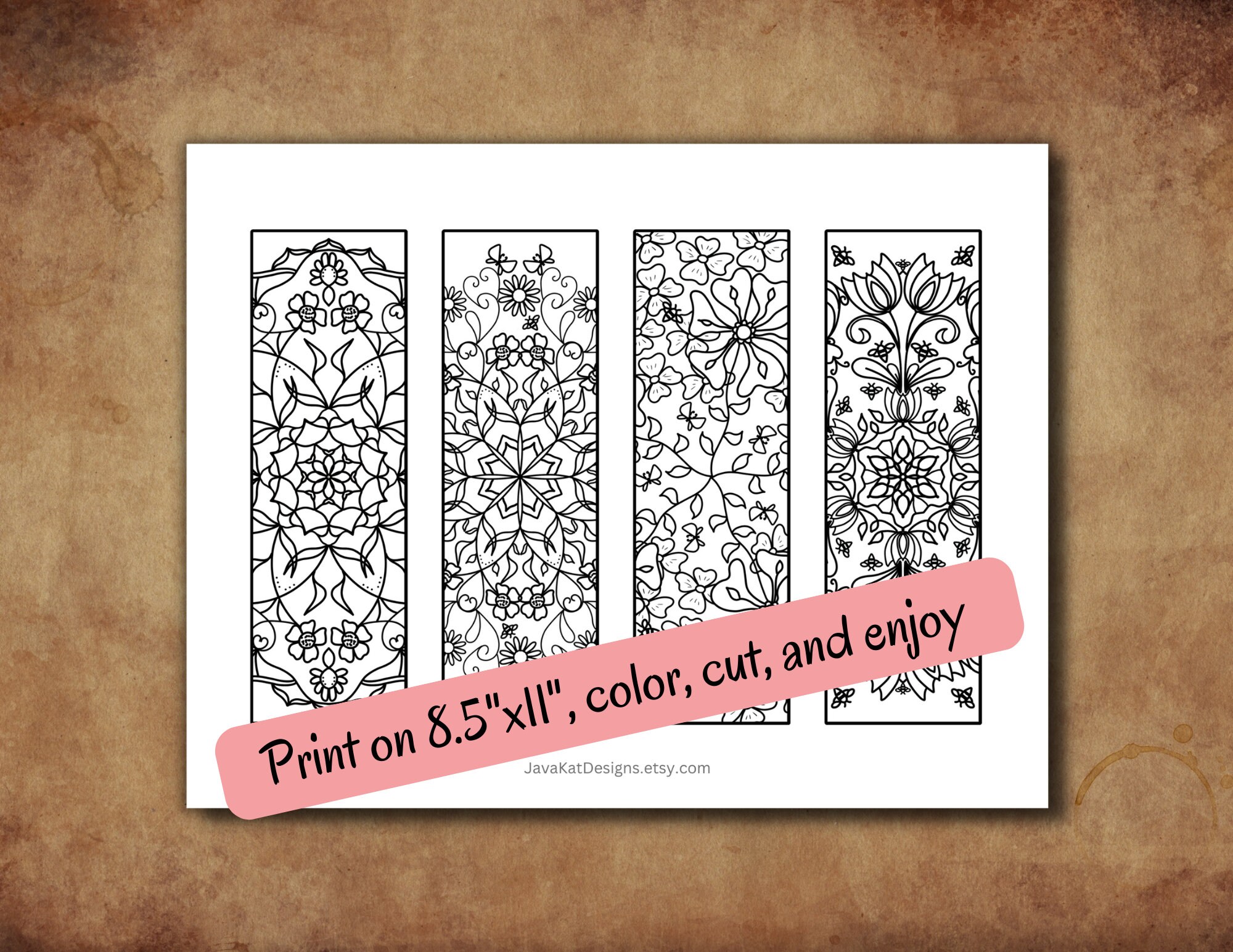 Printable DIY Coloring Bookmarks | Floral Mandala Design | Set of 4 ...