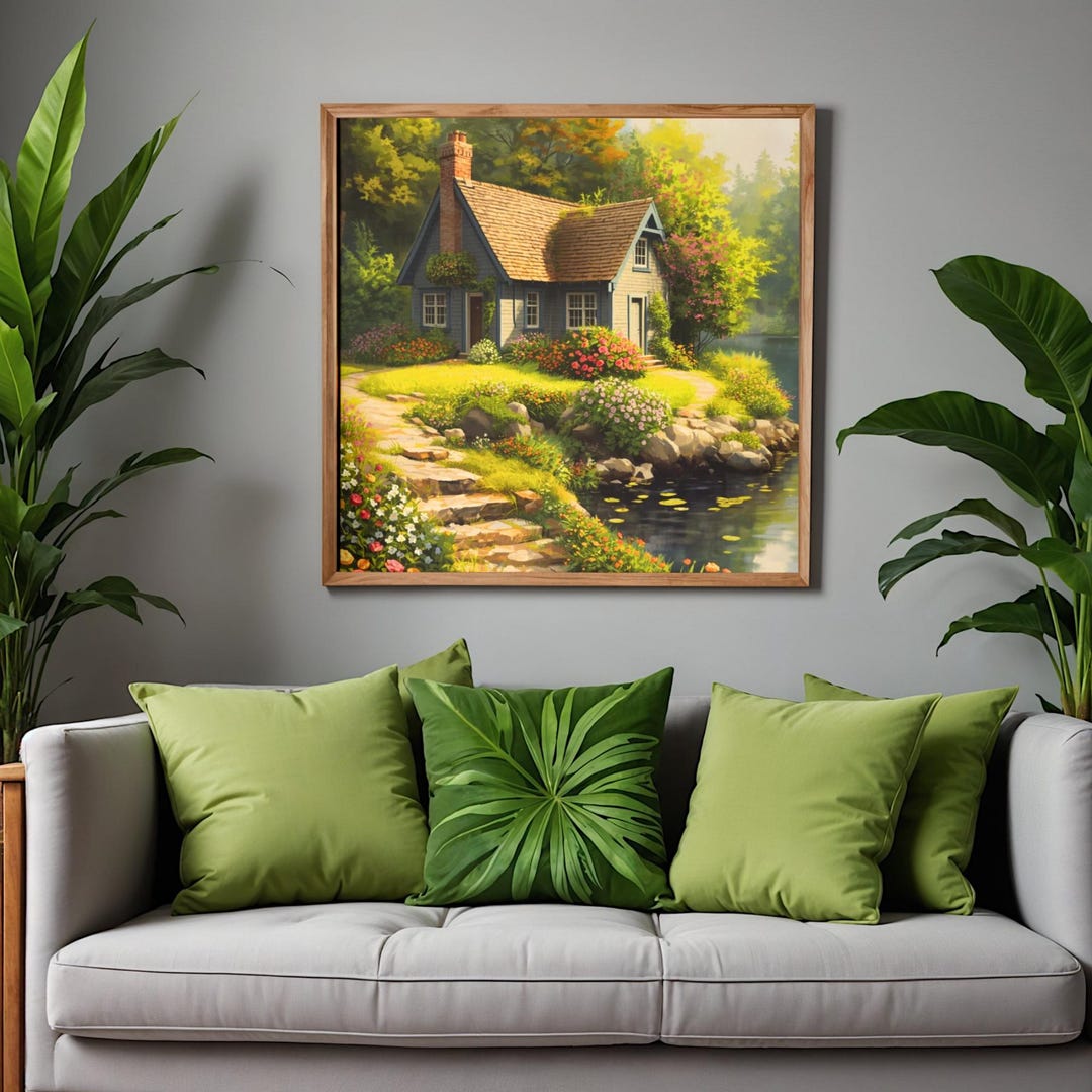 Enchanted Lakeside Cottage Art Print - Etsy