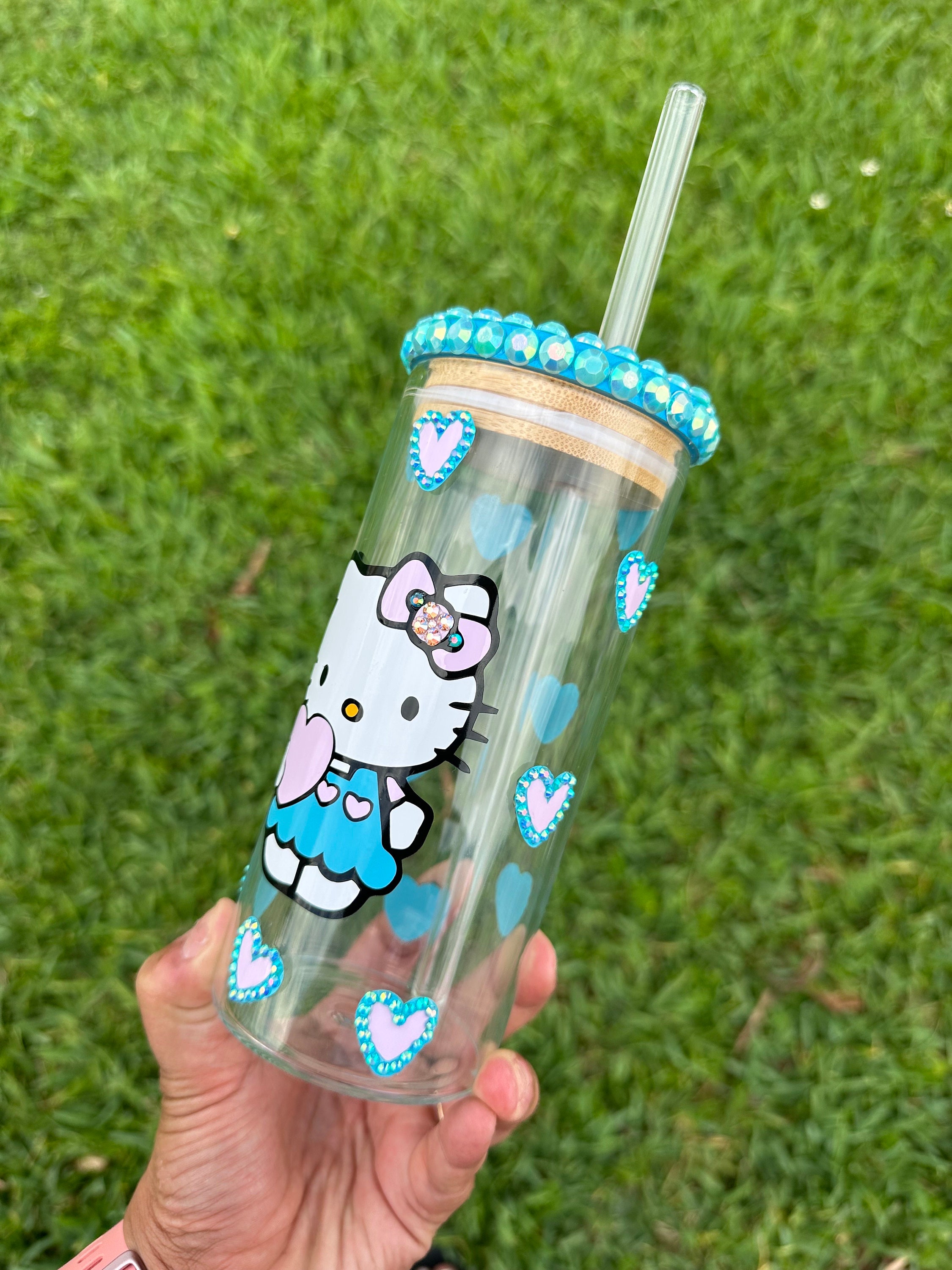 Hello Kitty 20 Oz Glass Cup W/ Rhinestone Lid Hello Kitty Cup Kitty Cup ...