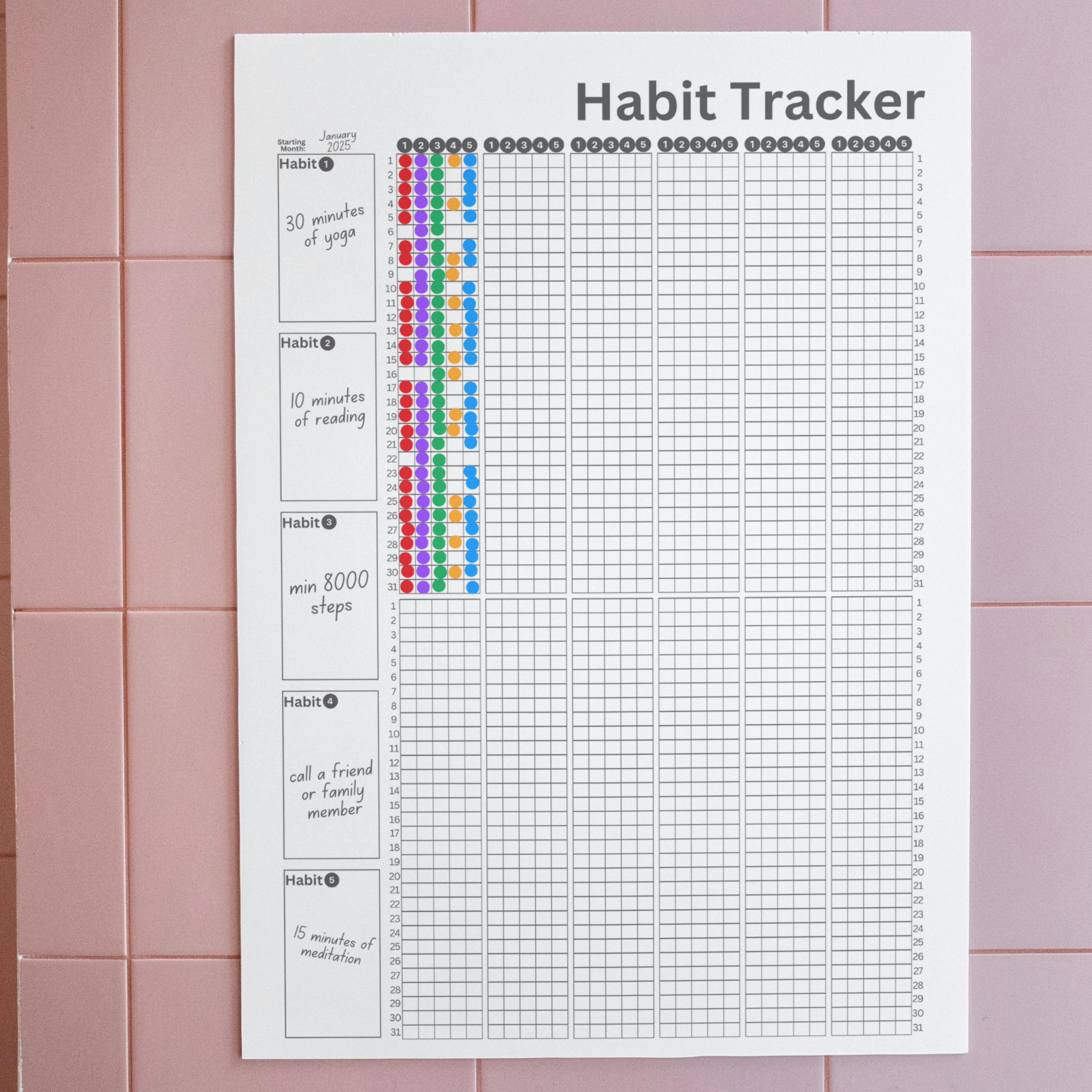 Yearly Habit Tracker Poster: Color-in Daily Goal Chart - Etsy