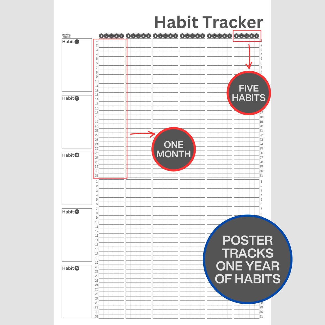Yearly Habit Tracker Poster: Color-in Daily Goal Chart - Etsy
