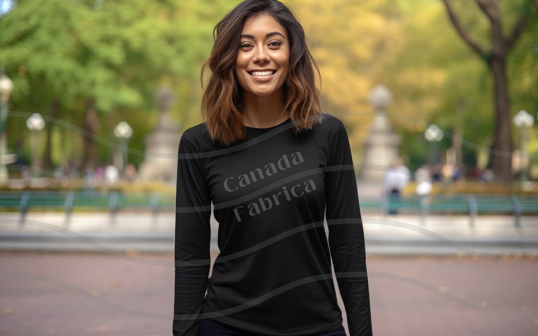 3501 Model Mockup Woman, B3501 Mockup, Black Long Sleeve T Shirt Mockup ...