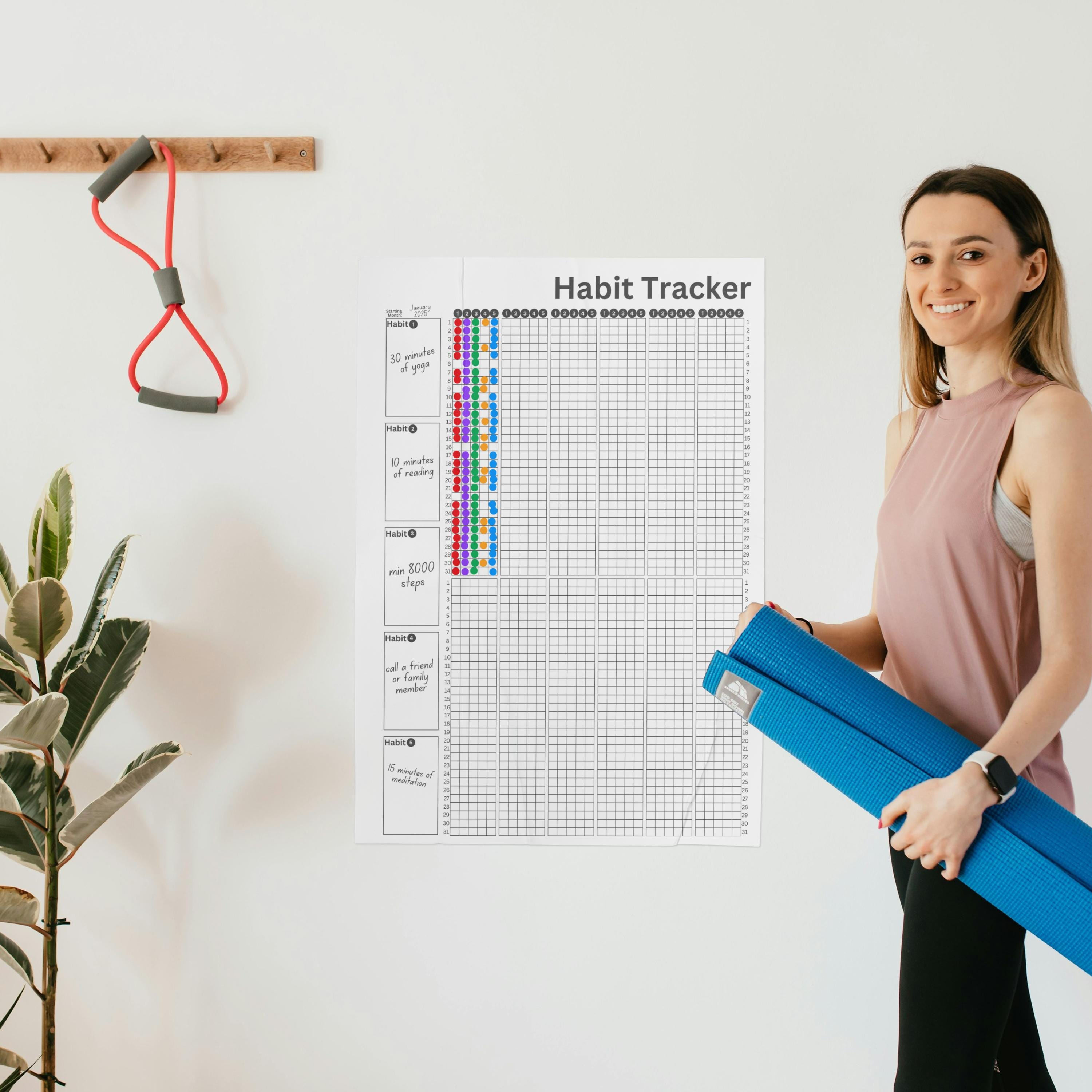 Yearly Habit Tracker Poster: Color-in Daily Goal Chart - Etsy