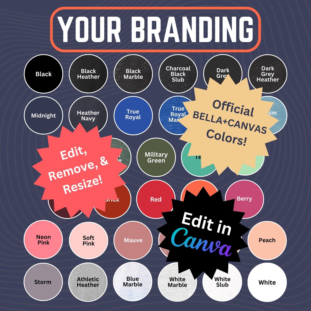 3480 Color Chart, Bella Canvas 3480 Color Chart, 3480 Mock Up, Canva ...