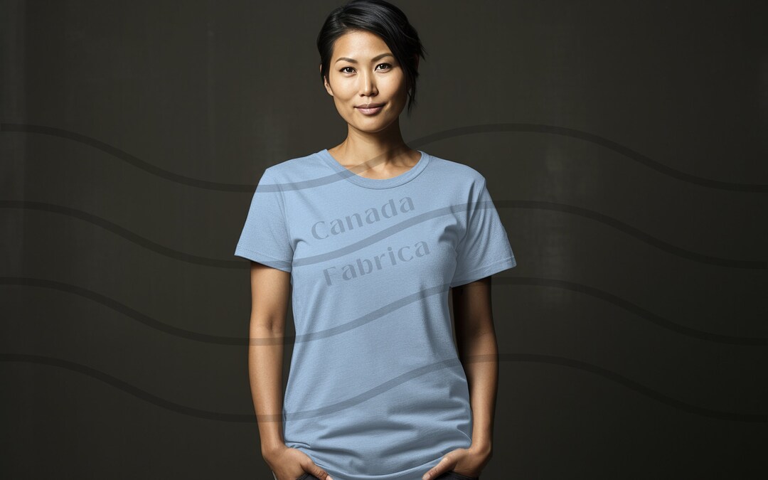 3001 Heather Baby Blue Mockup, 3001CVC Blank, Model Mockup Woman ...