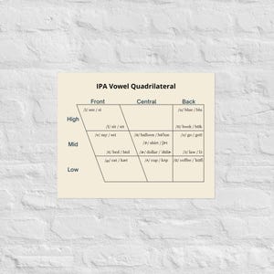 English Vowel Quadrilateral IPA Chart Poster | Linguistics Speech ...