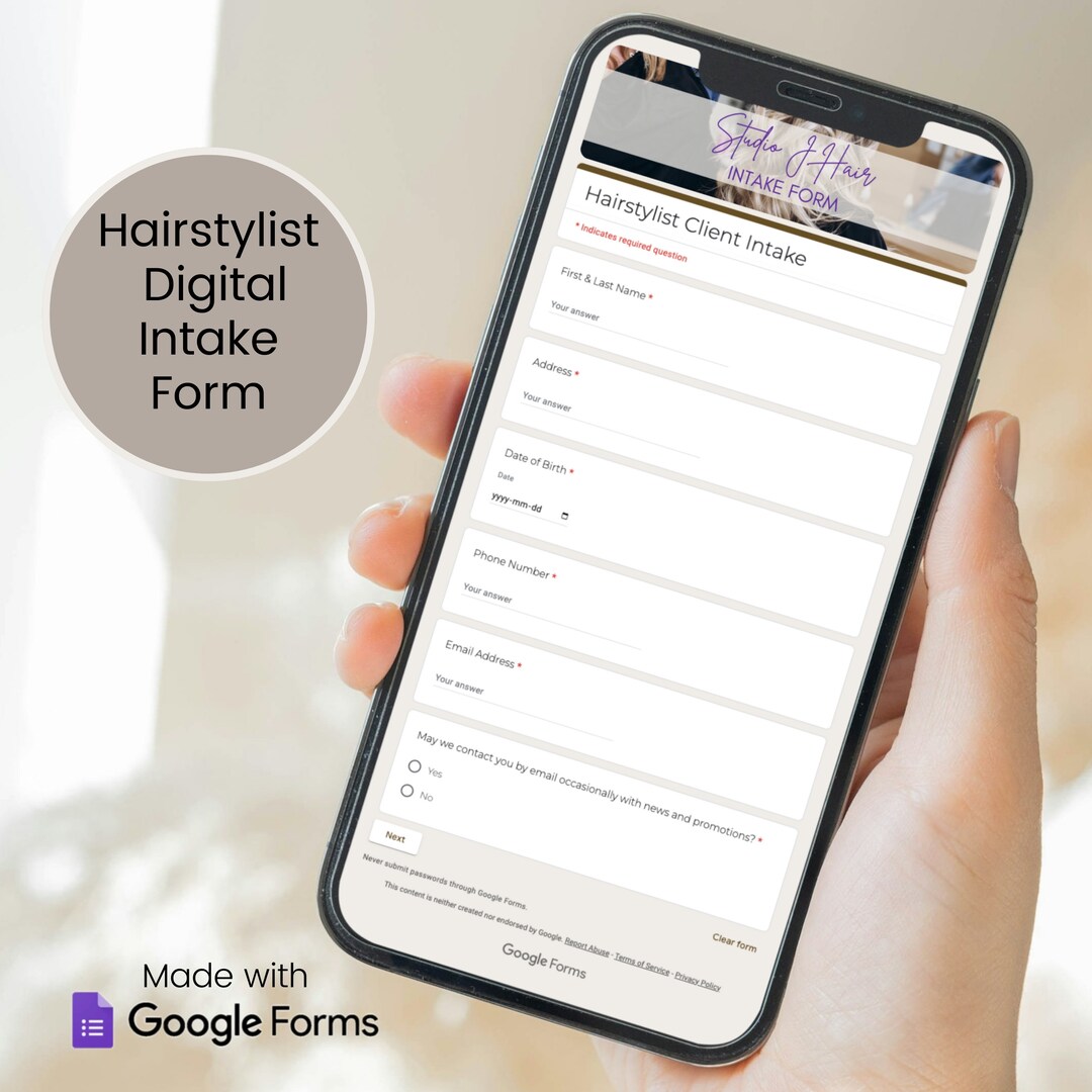 Intake Form Hair, Digital Client Intake Form Hairstylist, Google Form ...