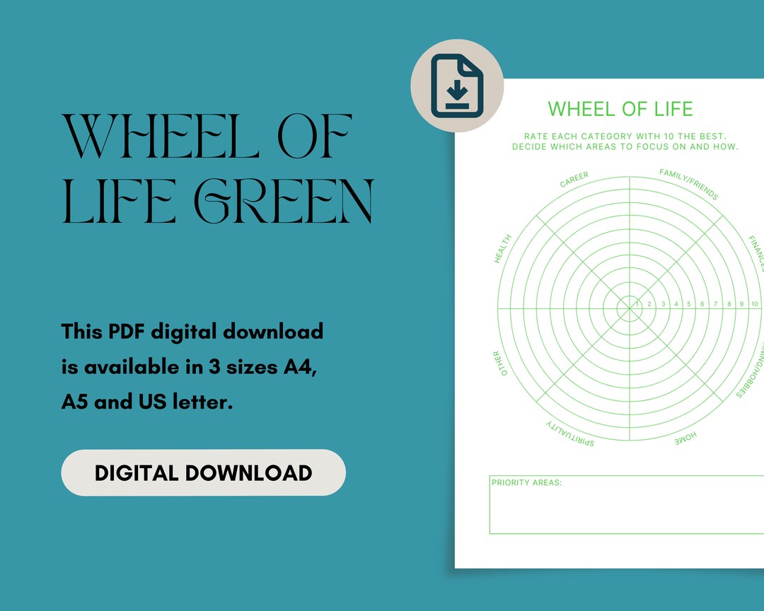 Green Wheel of Life Template PDF to Assess Your Life. A4, A5 and US ...