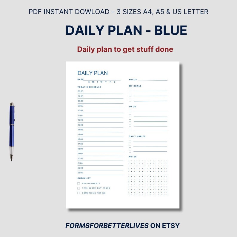 Blue Daily Plan With Schedule to Do List and Daily Habits. - Etsy
