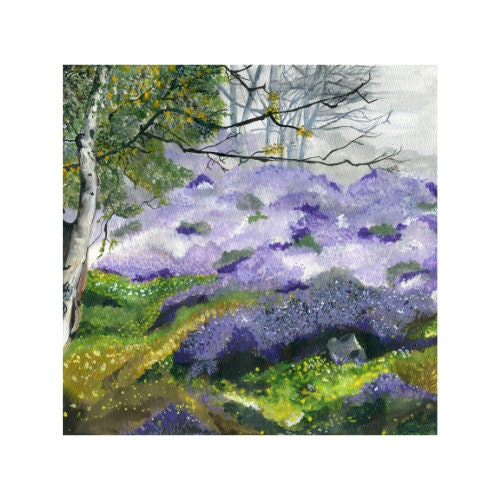 Stunning Lavender Field Art Lavender and Trees Watercolor Art Nature ...