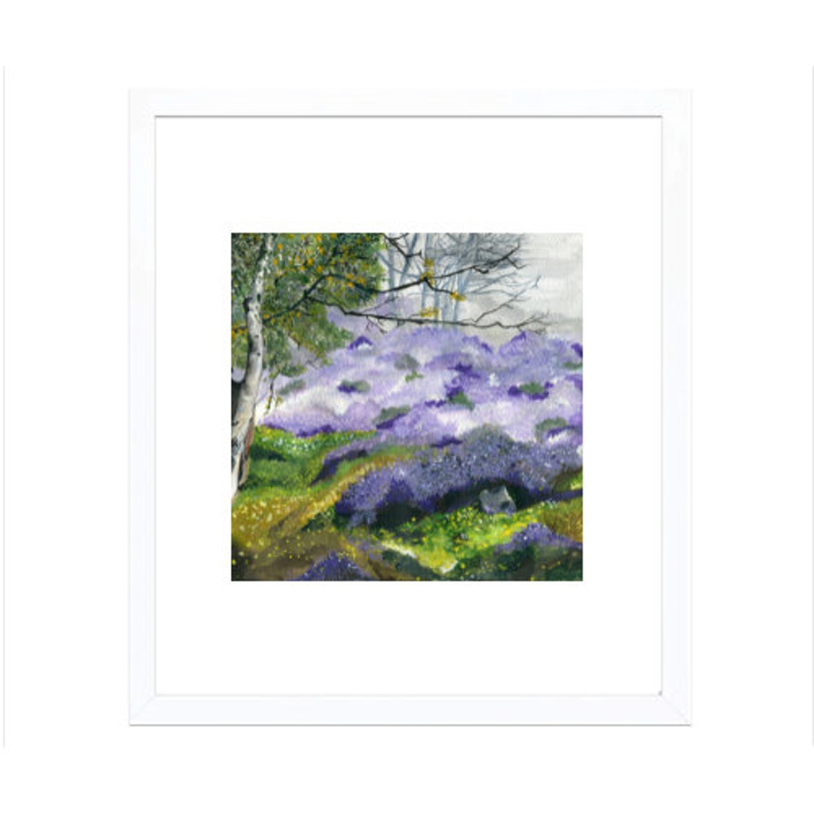 Stunning Lavender Field Art Lavender and Trees Watercolor Art Nature ...