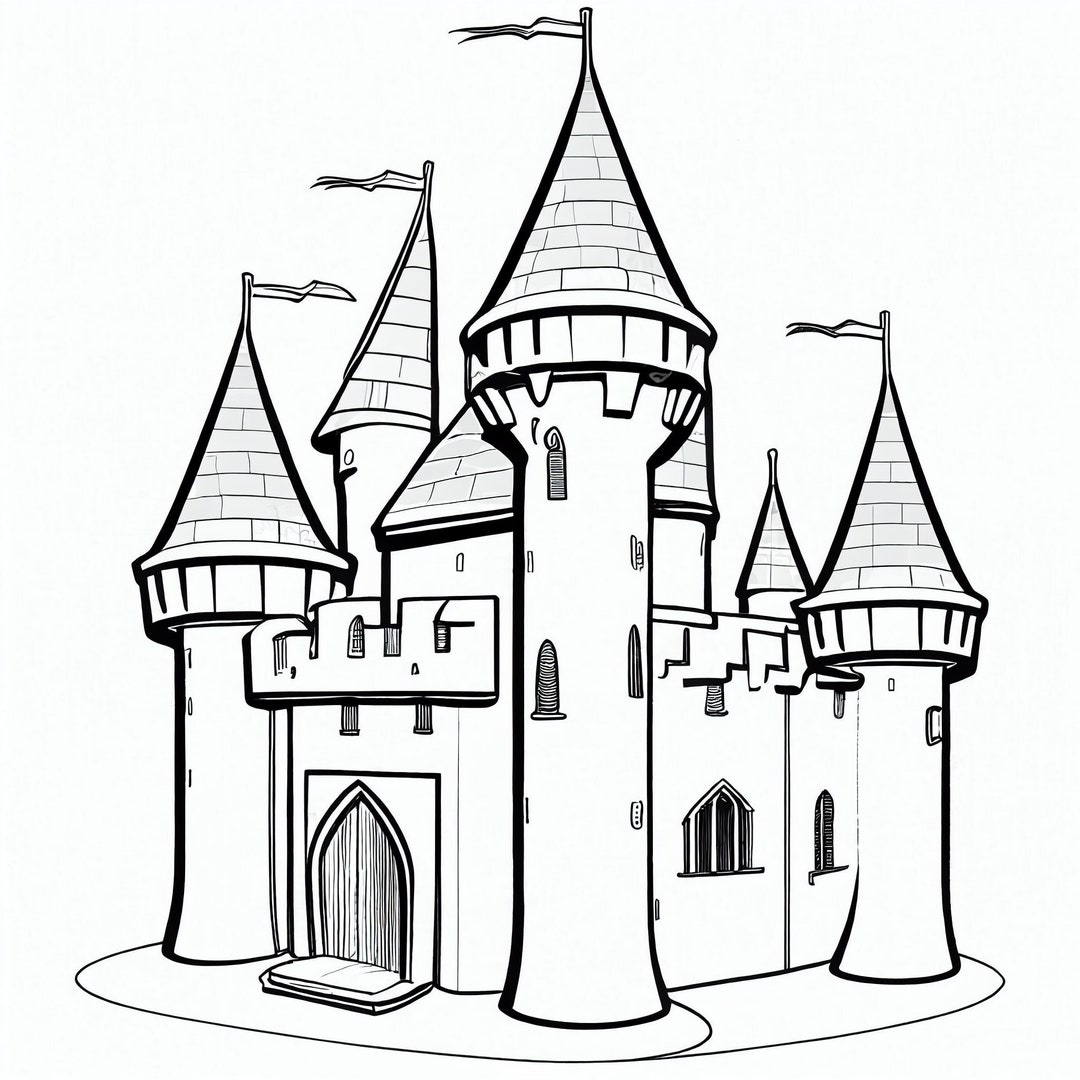 10 Castle Gray-scale Coloring Pages, Castle Illustration, Instant ...