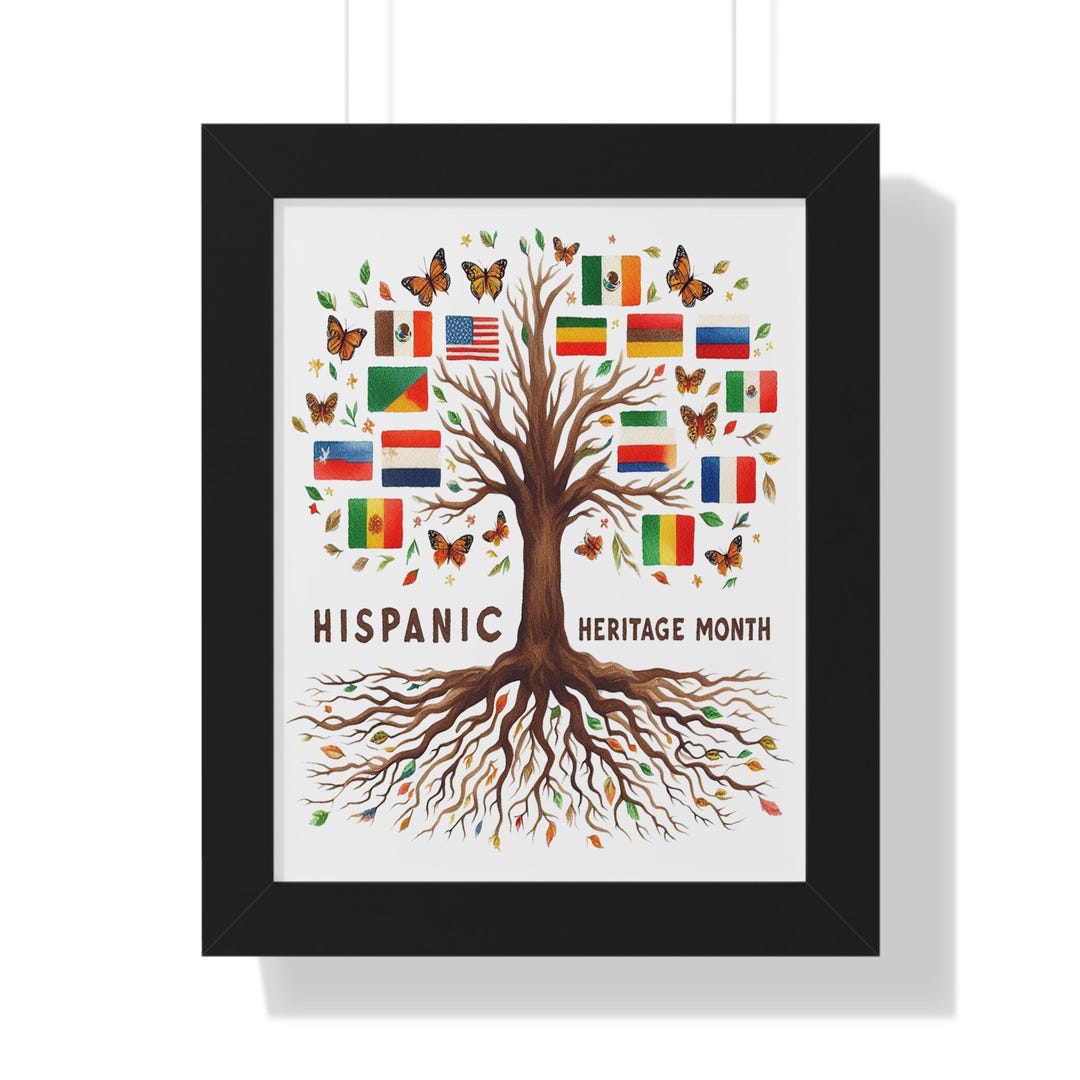 Framed Hispanic Heritage Month Poster Tree of Flags National Hispanic ...