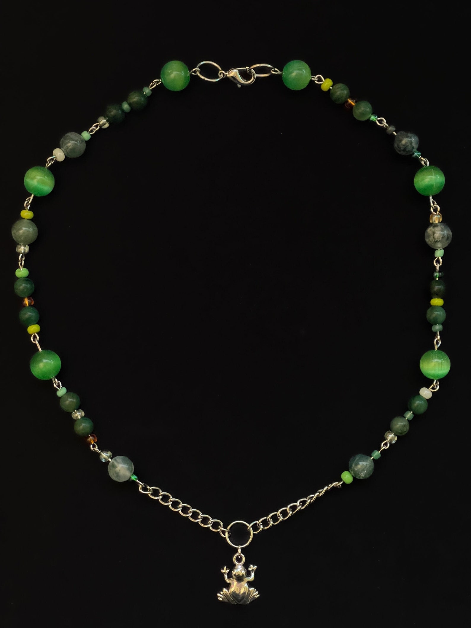 Silver Moss Agate Frog Necklace - Etsy