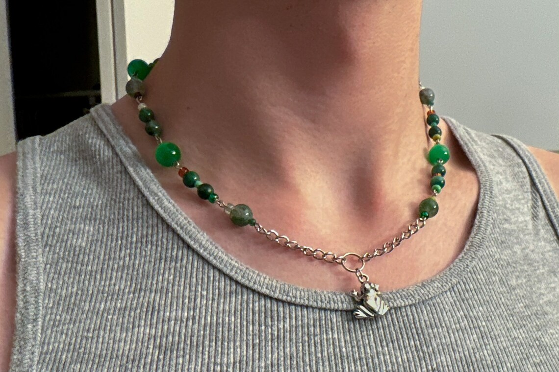 Silver Moss Agate Frog Necklace - Etsy