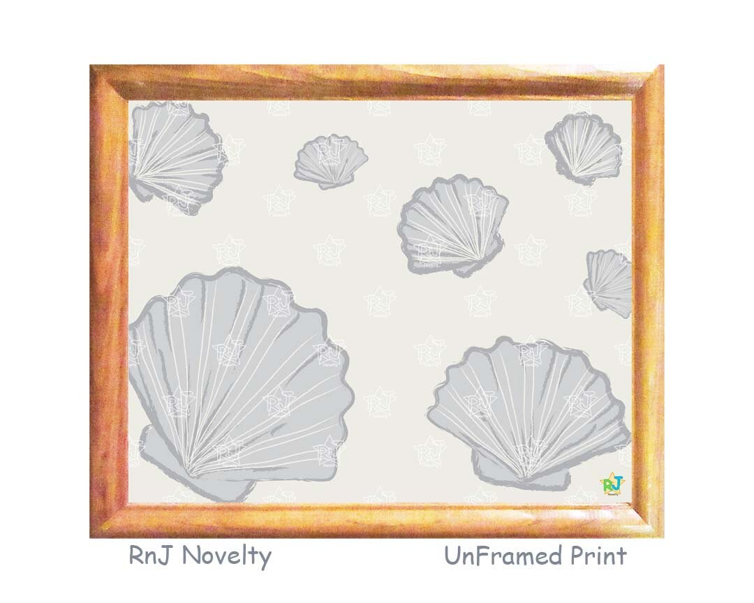 Scallop Shell_grey Print,scallop Shell_grey Illustration, Wall Art,art ...