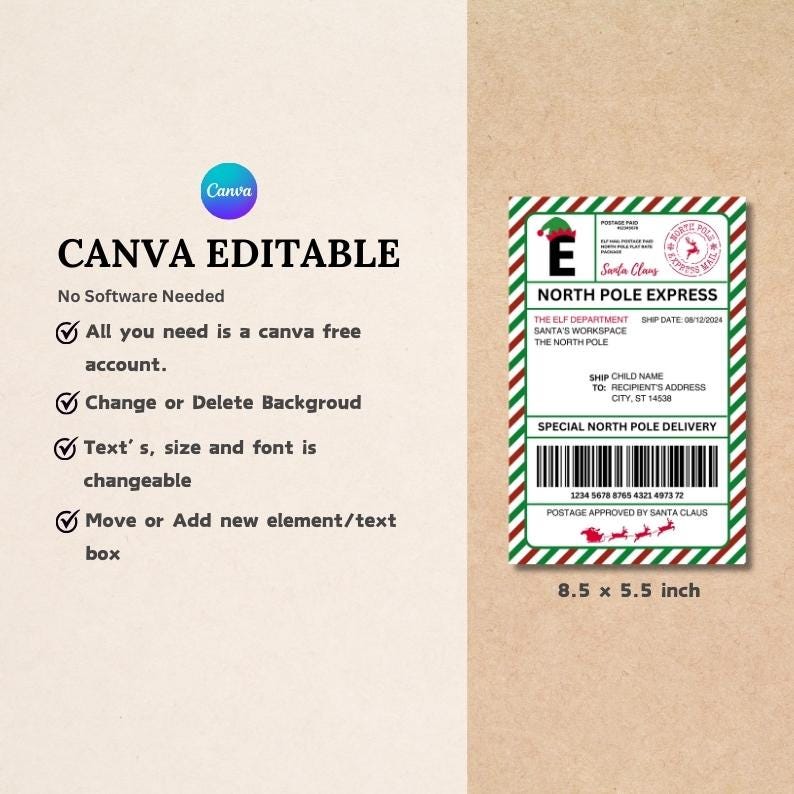 Custom Elf Shipping Label, Delivery Label From Santa Clause ...