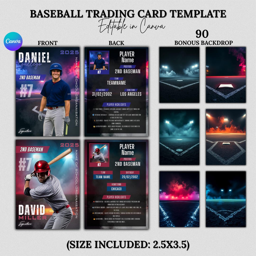 Editable Baseball Trading Card Template: Canva DIY Sports Card Set ...