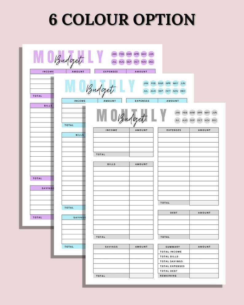 Monthly Budget Overview Template Printable, Printable Finance Tracker ...